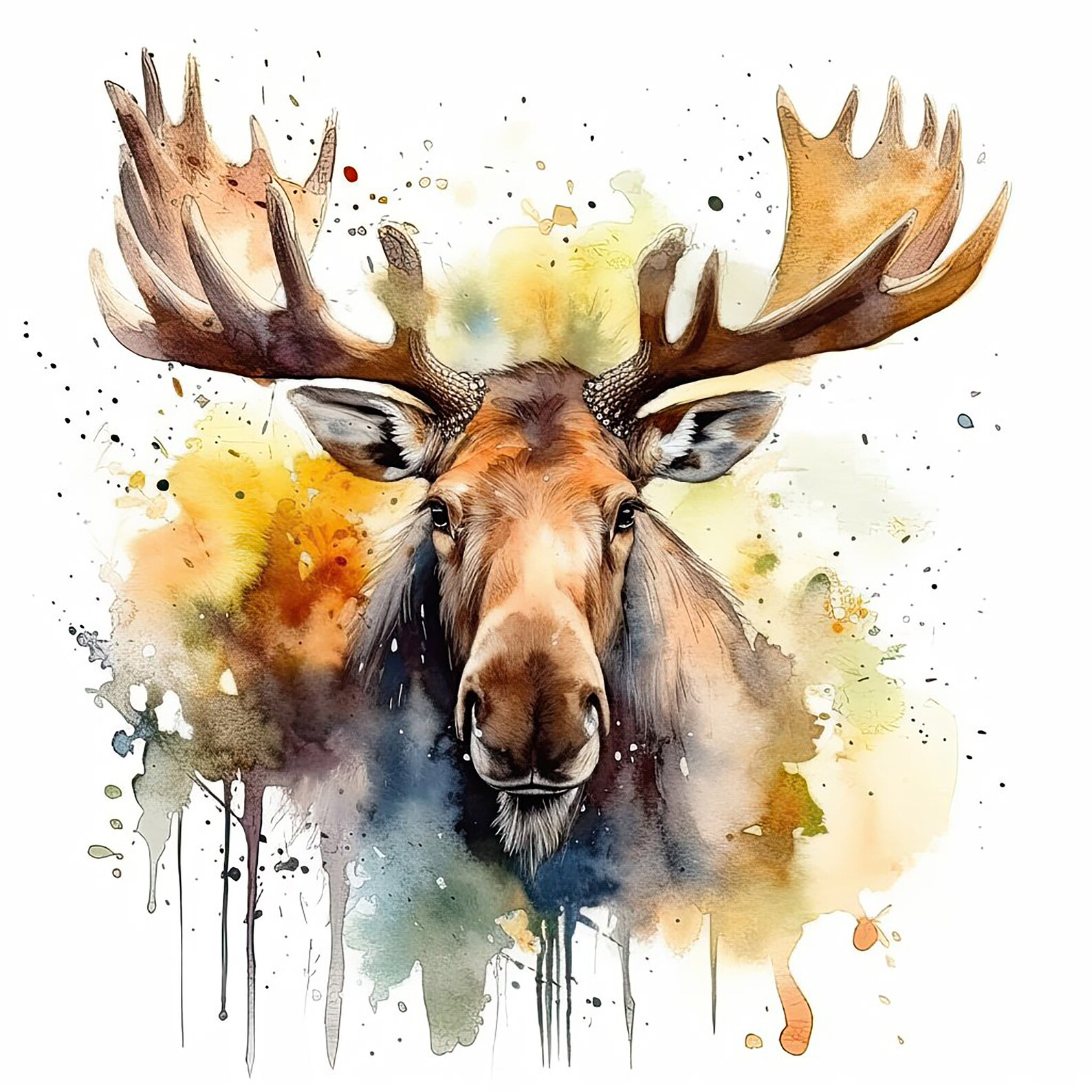 Moose Water Color Painting | 12 High Quality JPG Clipart Pack | Digital ...