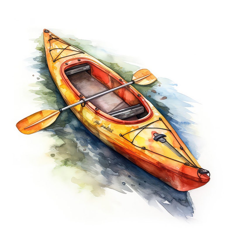 Kayak Water Color Painting | 12 High Quality JPG Clipart Pack | Digital ...