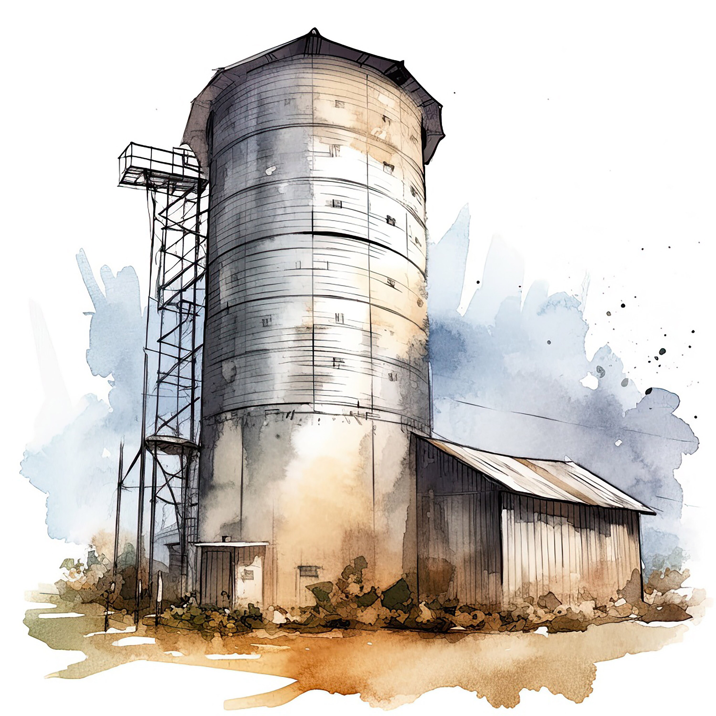 Farm Silo Water Color Painting | 12 High Quality JPG Clipart Pack ...