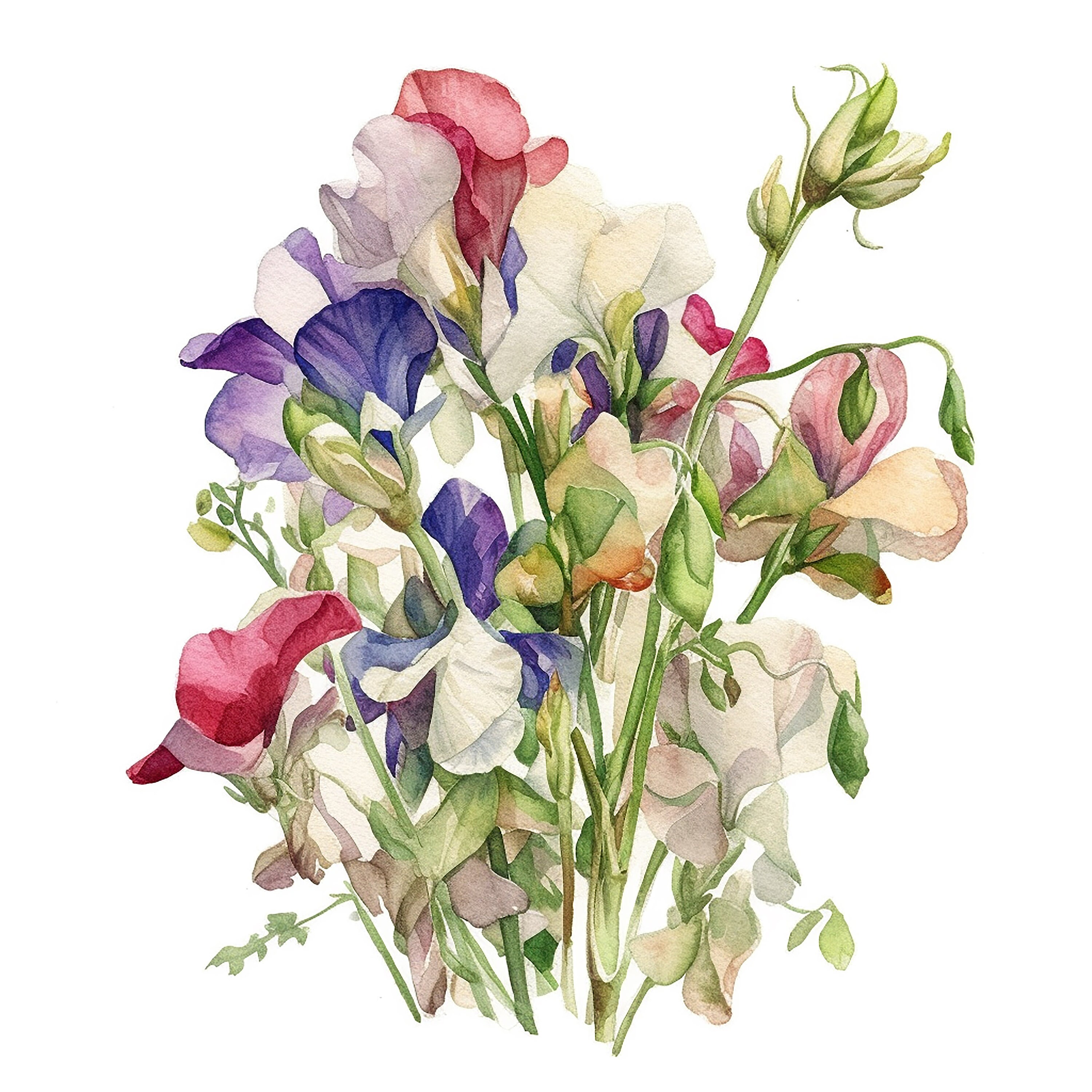 Sweet Pea Bouquet Water Color Painting | 12 High Quality JPG Clipart ...
