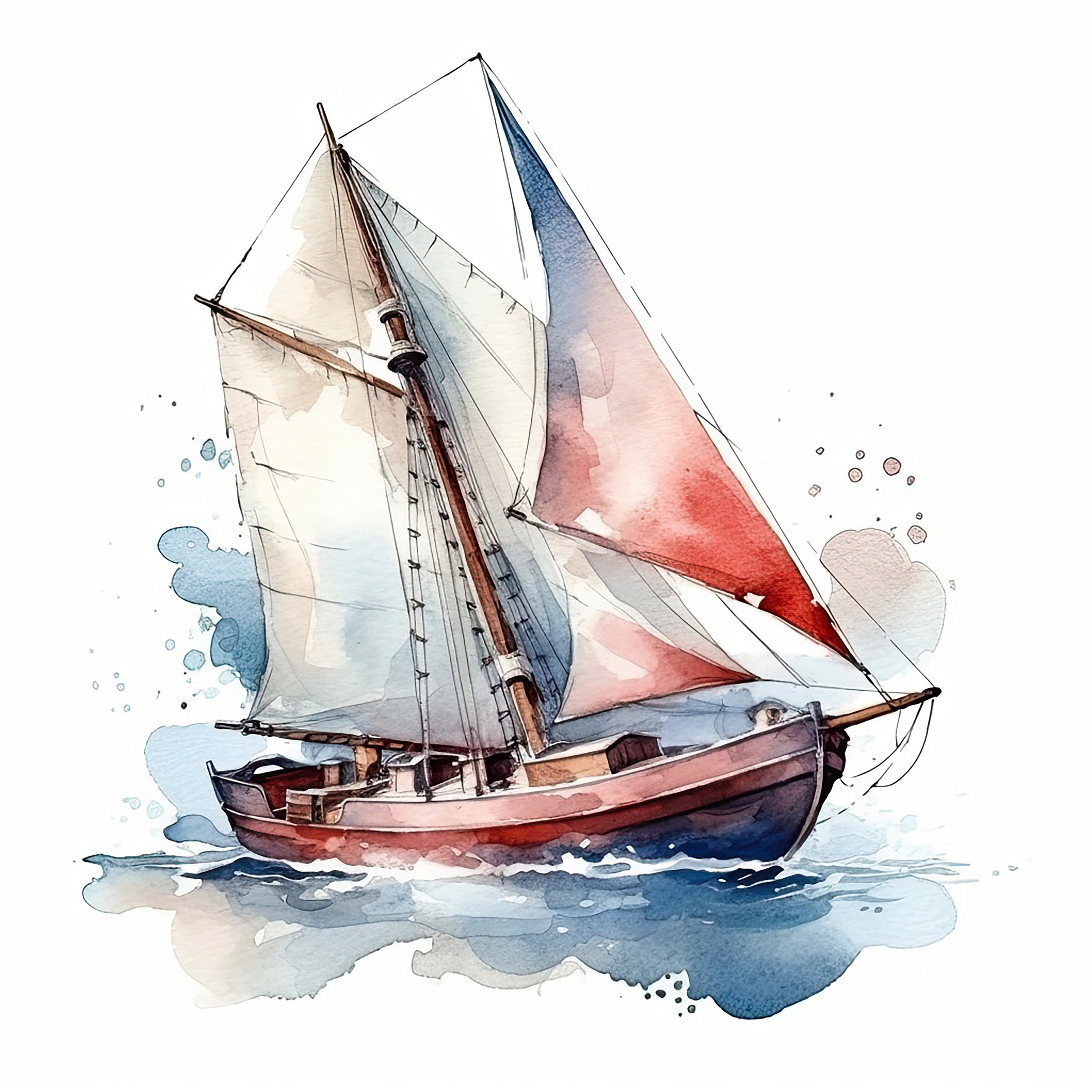 Sailboat Water Color Painting | 12 High Quality JPG Clipart Pack ...