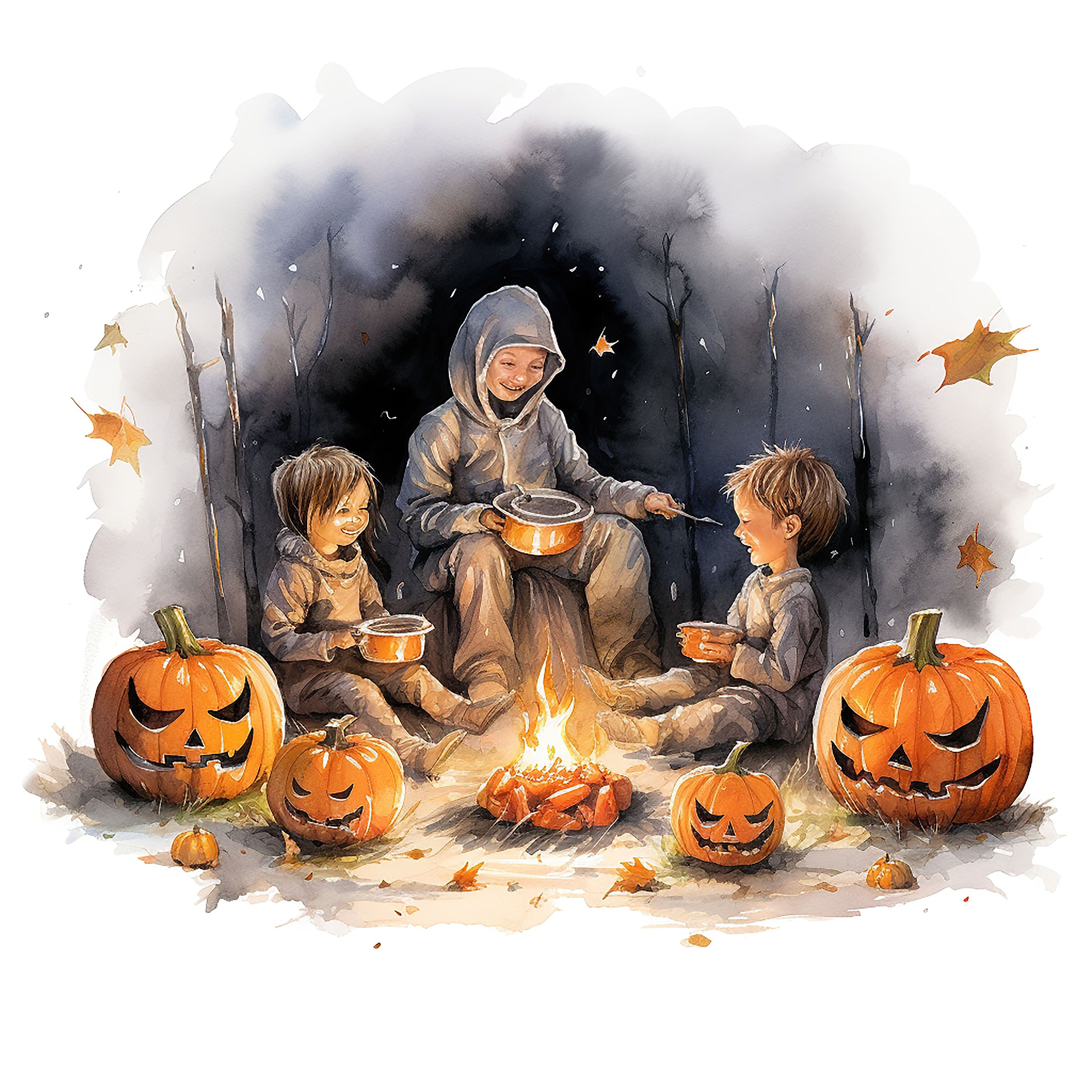 Halloween Jack-o'-lantern Water Color Painting | 15 High Quality JPG ...