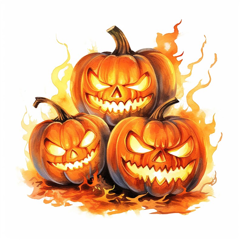 Halloween Jack-o'-lantern Water Color Painting | 15 High Quality JPG ...