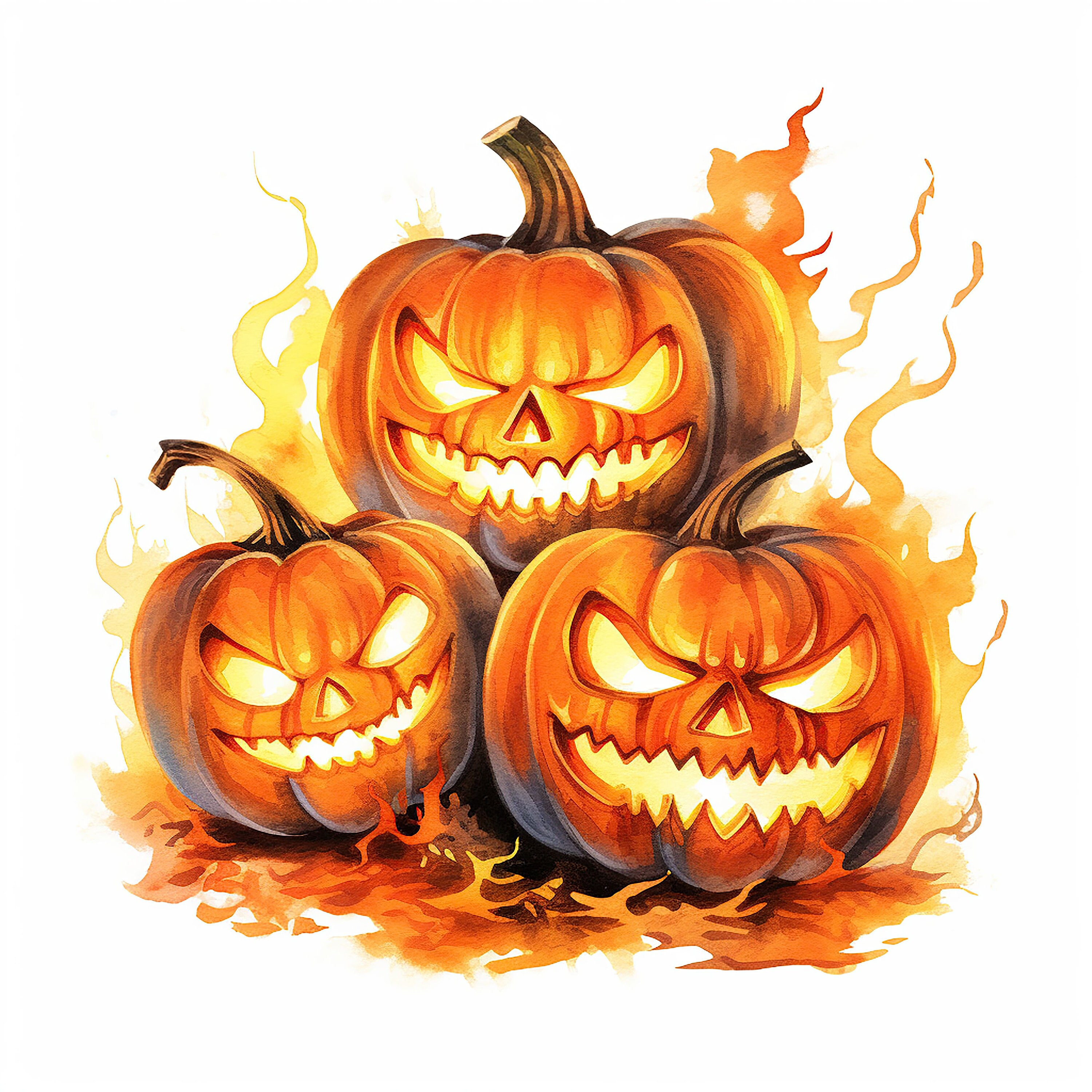 Halloween Jack-o'-lantern Water Color Painting | 15 High Quality JPG ...