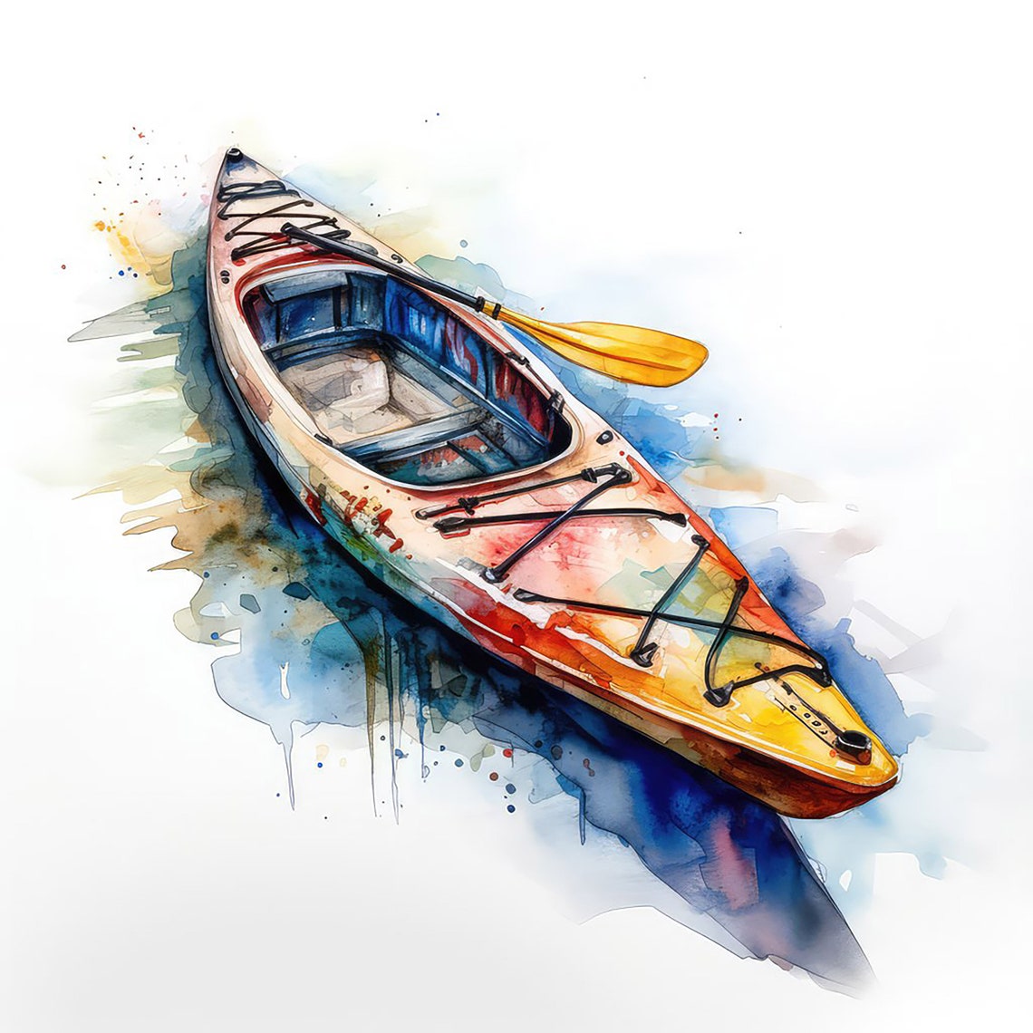 Kayak Water Color Painting | 12 High Quality JPG Clipart Pack | Digital ...