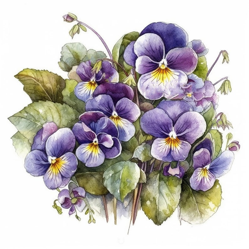 Violet Bouquet Water Color Painting | 12 High Quality JPG Clipart Pack ...