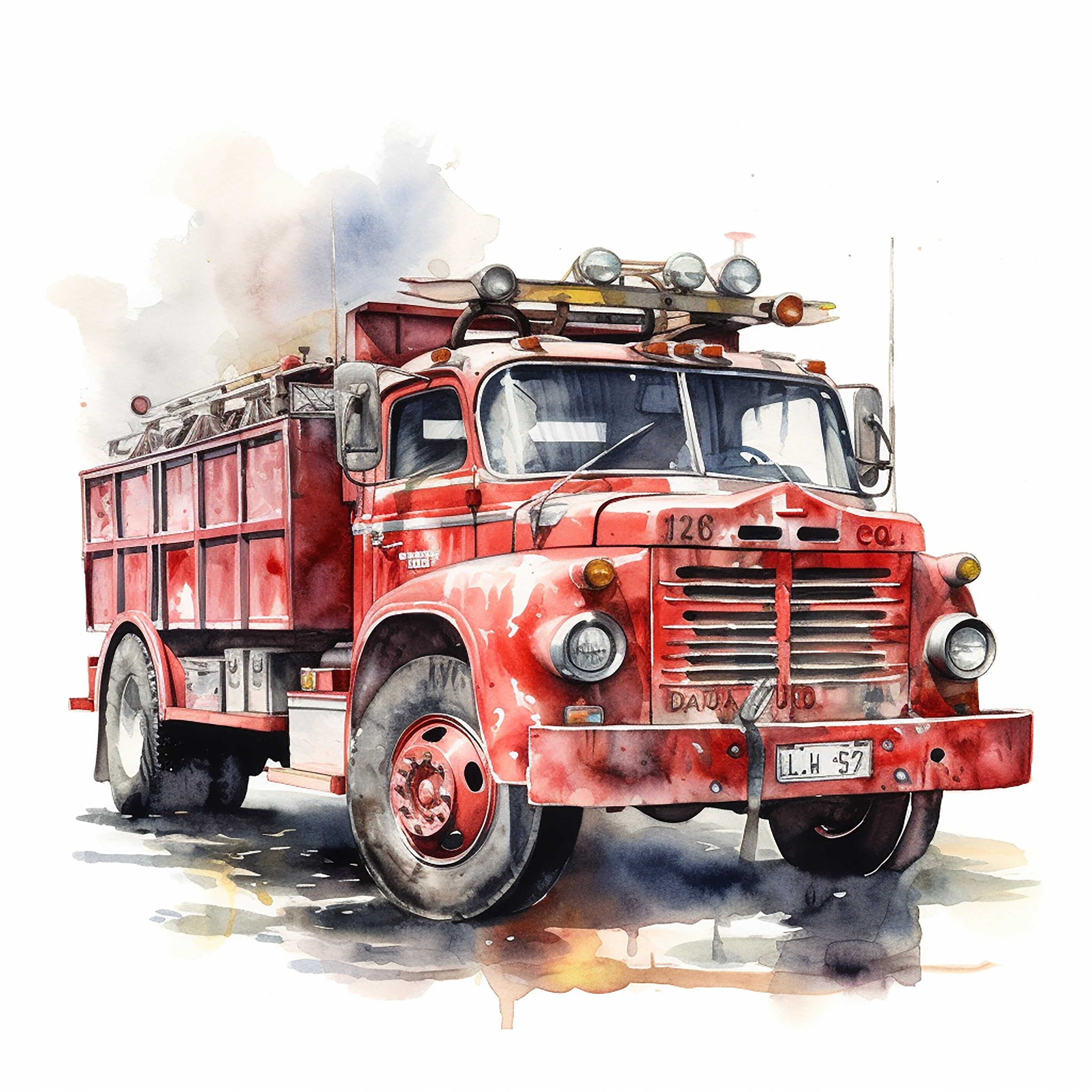 Fire Truck Water Color Painting | 20 High Quality PNG Clipart Pack ...