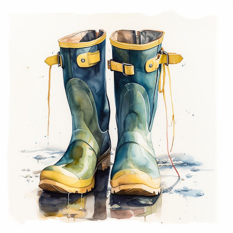 Rain Boots Water Color Painting | 12 High Quality JPG Clipart Pack ...