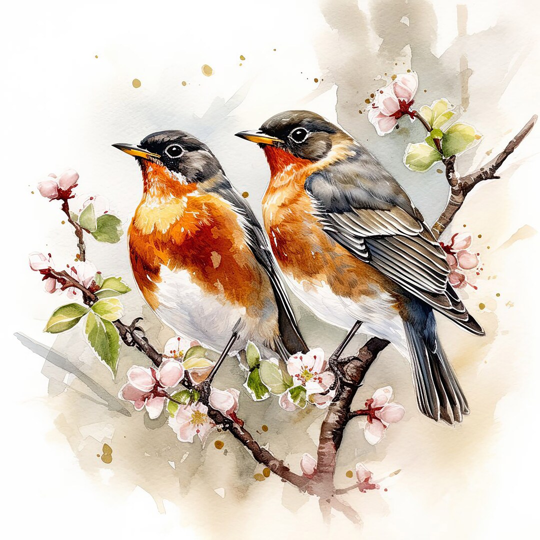 Pair of Robins Color Painting | 12 High Quality JPG Clipart Pack ...