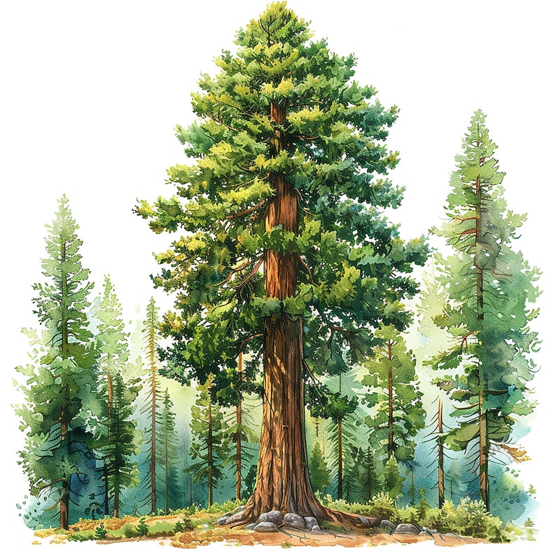 Cedar Tree Water Color Painting | 16 High Quality JPG Clipart Pack ...