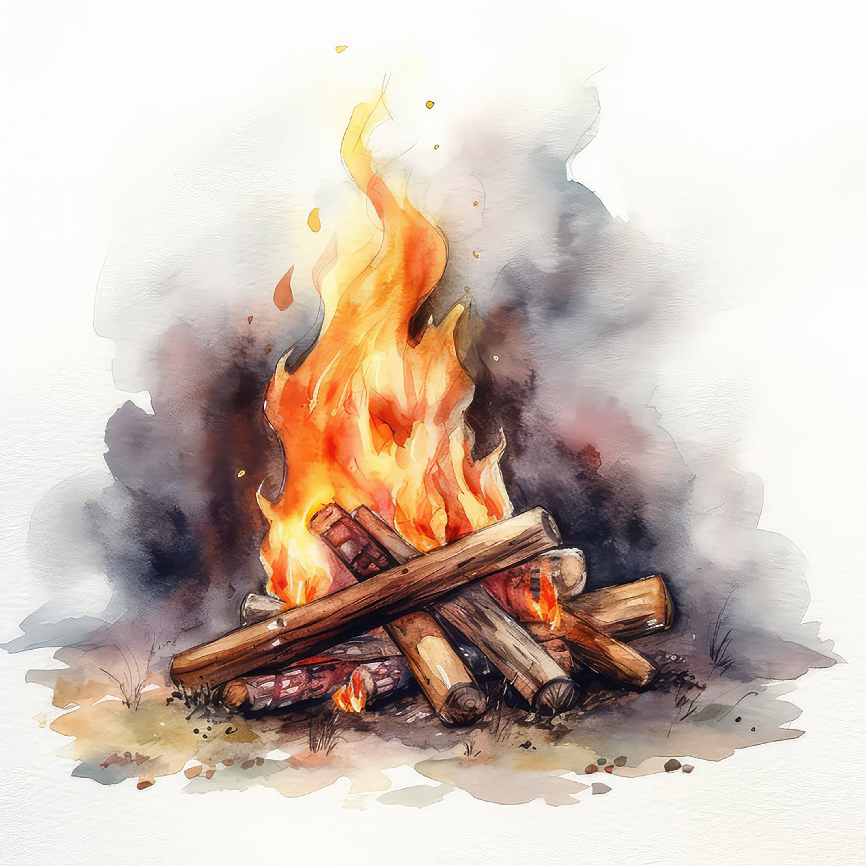 Bonfire Water Color Painting | 12 High Quality JPG Clipart Pack ...