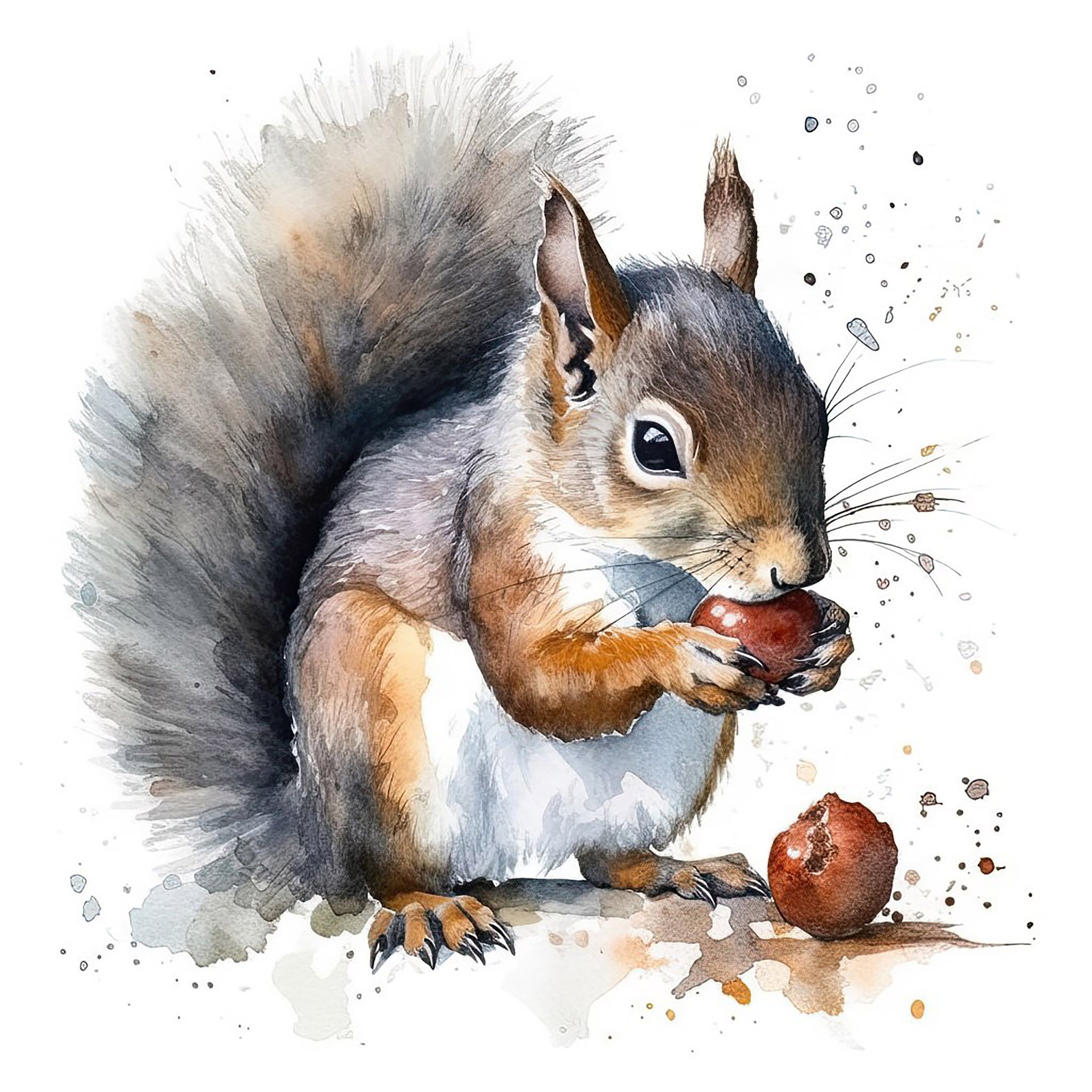 Squirrel Eating an Acorn Water Color Painting | 12 High Quality JPG ...