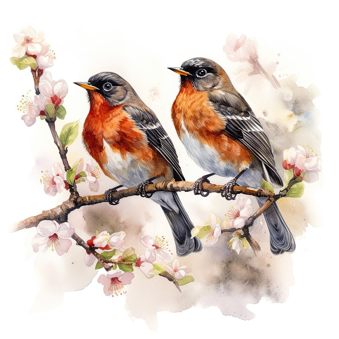 Pair of Robins Color Painting 12 High Quality JPG Clipart Pack Digital ...
