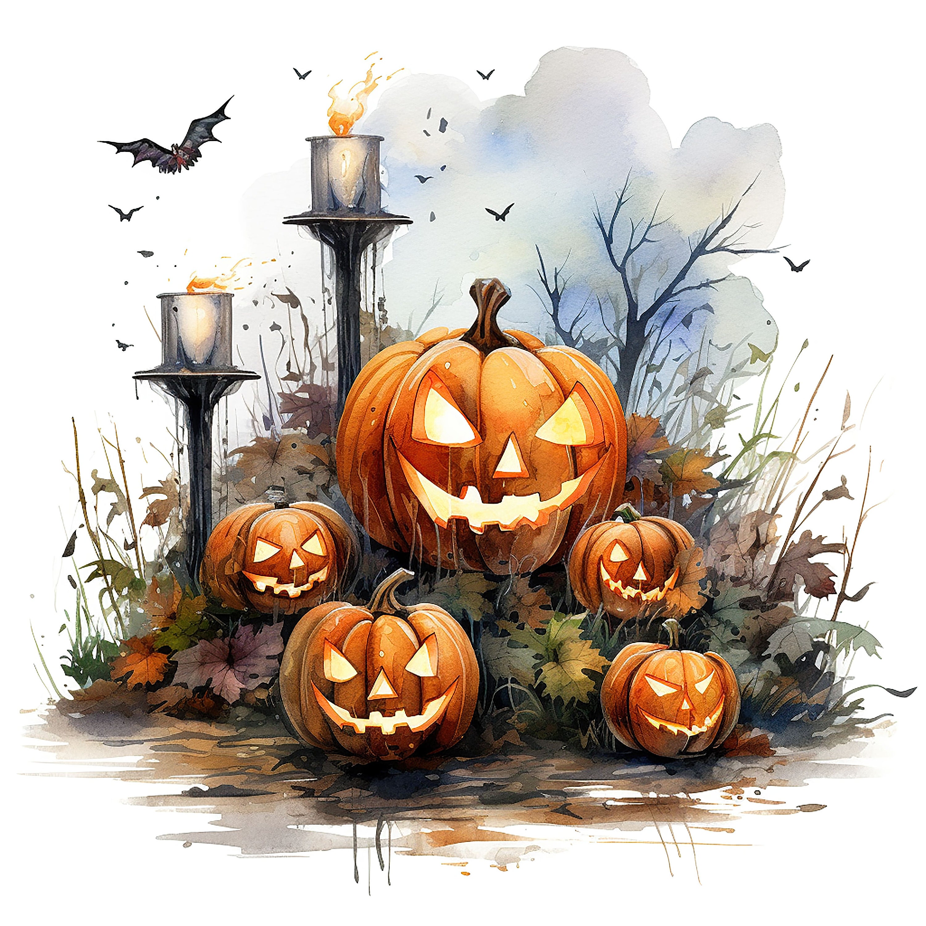 Halloween Jack-o'-lantern Water Color Painting | 15 High Quality JPG ...