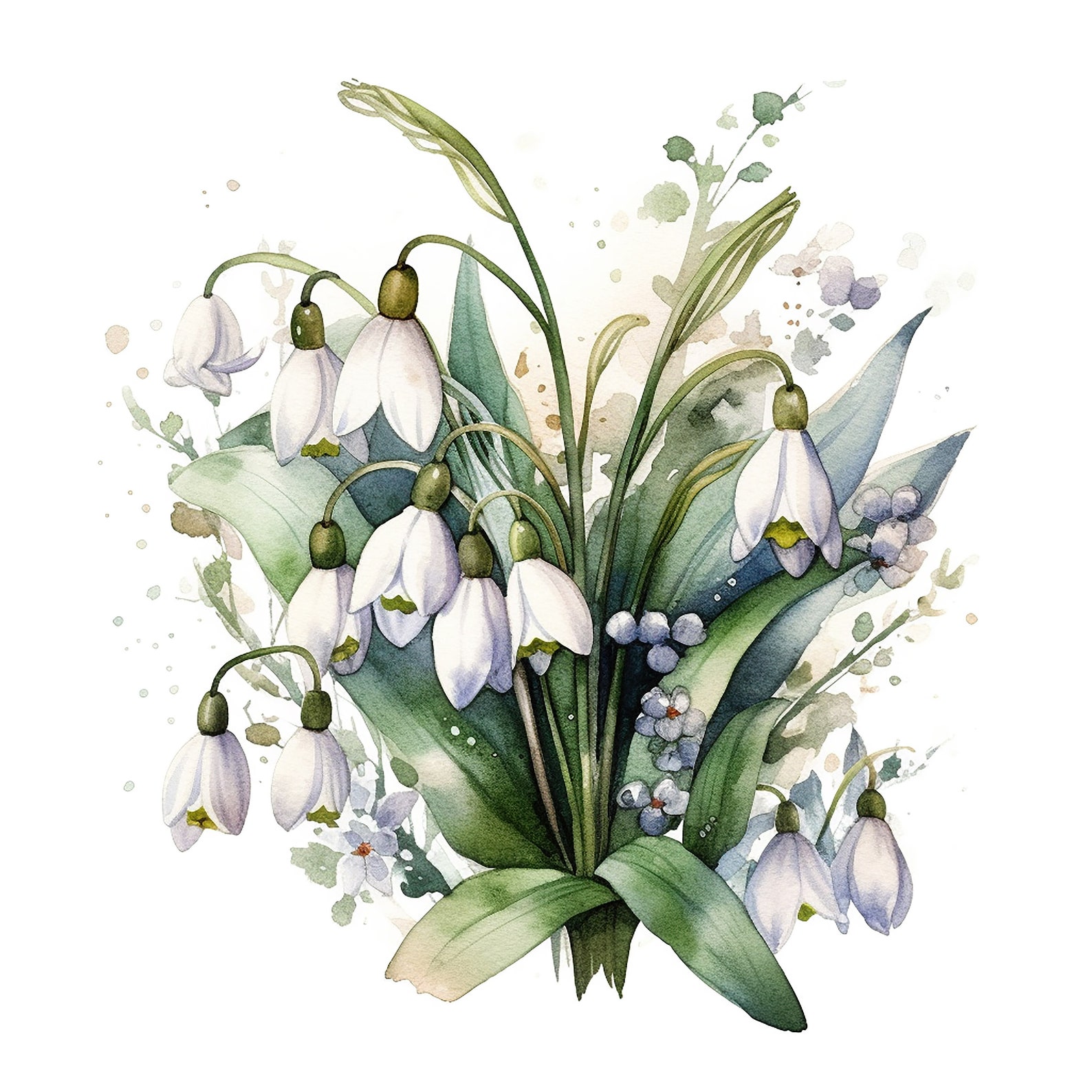 Snowdrop Bouquet Water Color Painting | 12 High Quality JPG Clipart ...