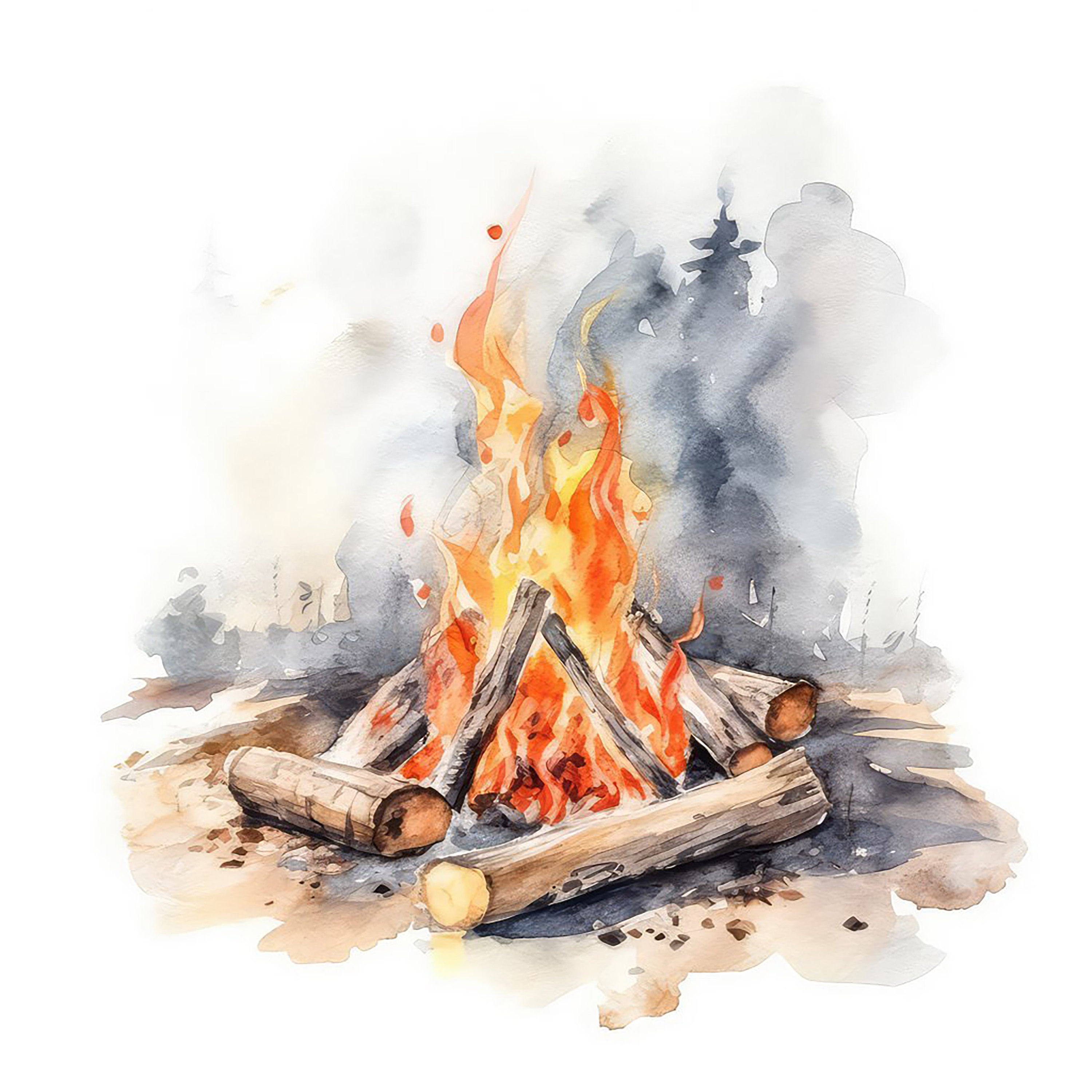 Bonfire Water Color Painting | 12 High Quality JPG Clipart Pack ...