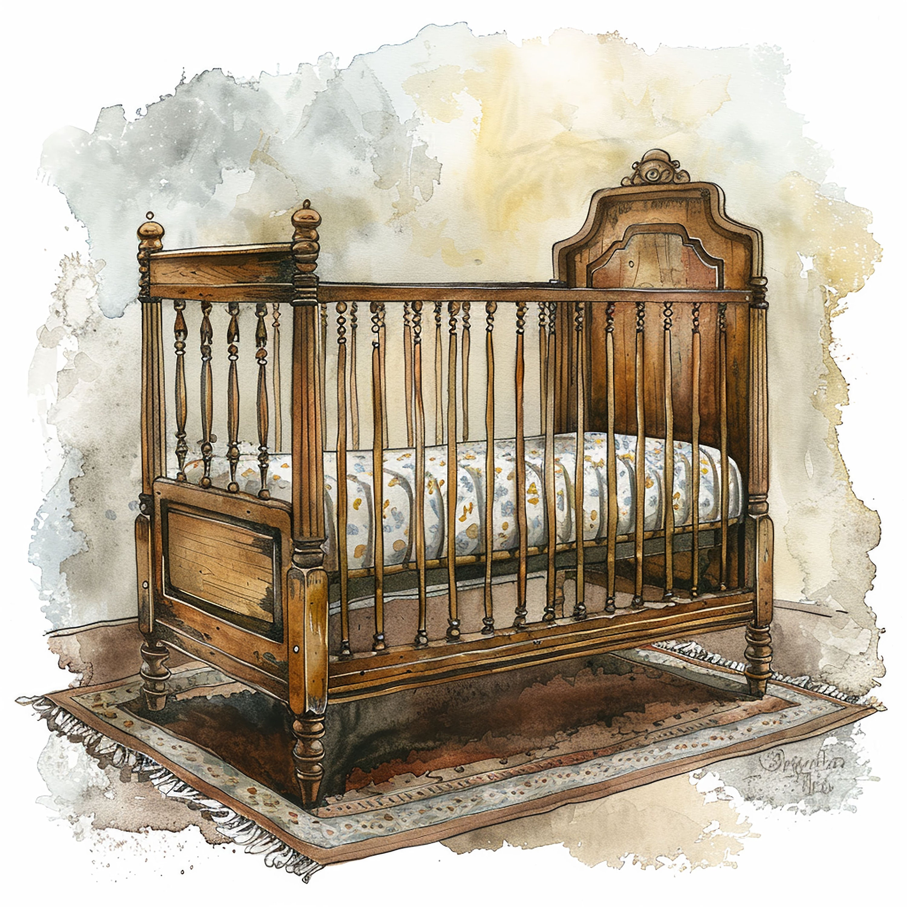 Baby Crib Water Color Painting | 15 High Quality JPG Clipart Pack ...