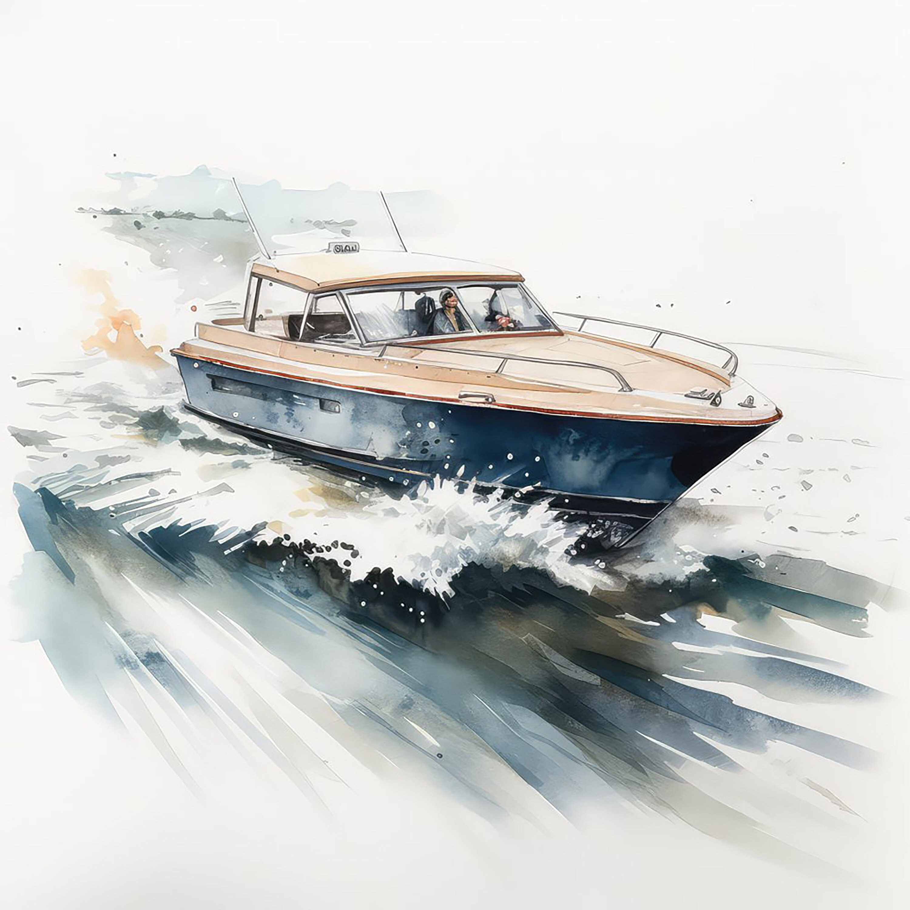 Speed Boat Water Color Painting | 12 High Quality JPG Clipart Pack ...