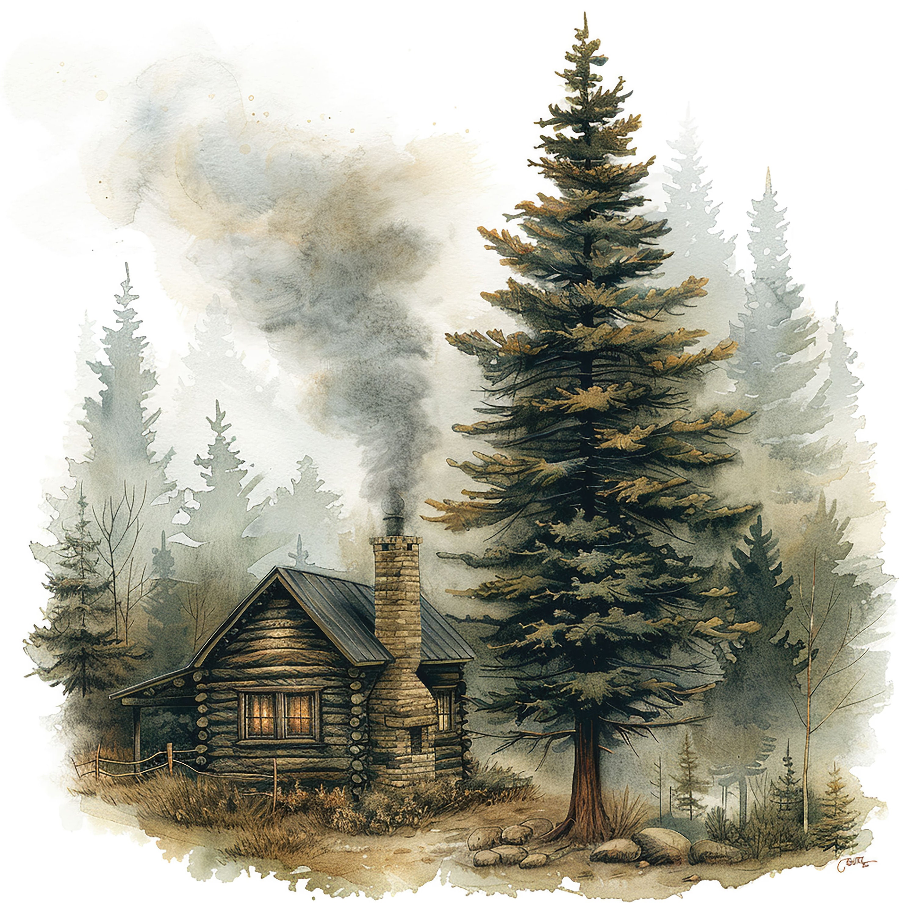 Cedar Tree Water Color Painting | 16 High Quality JPG Clipart Pack ...