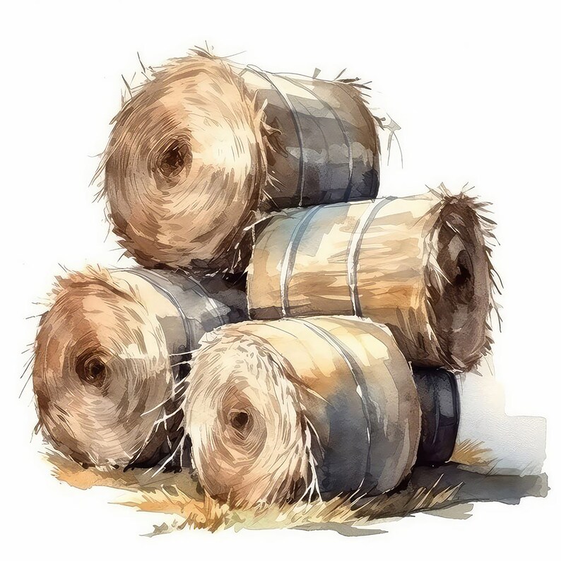 Hay Bales Water Color Painting | 12 High Quality JPG Clipart Pack ...