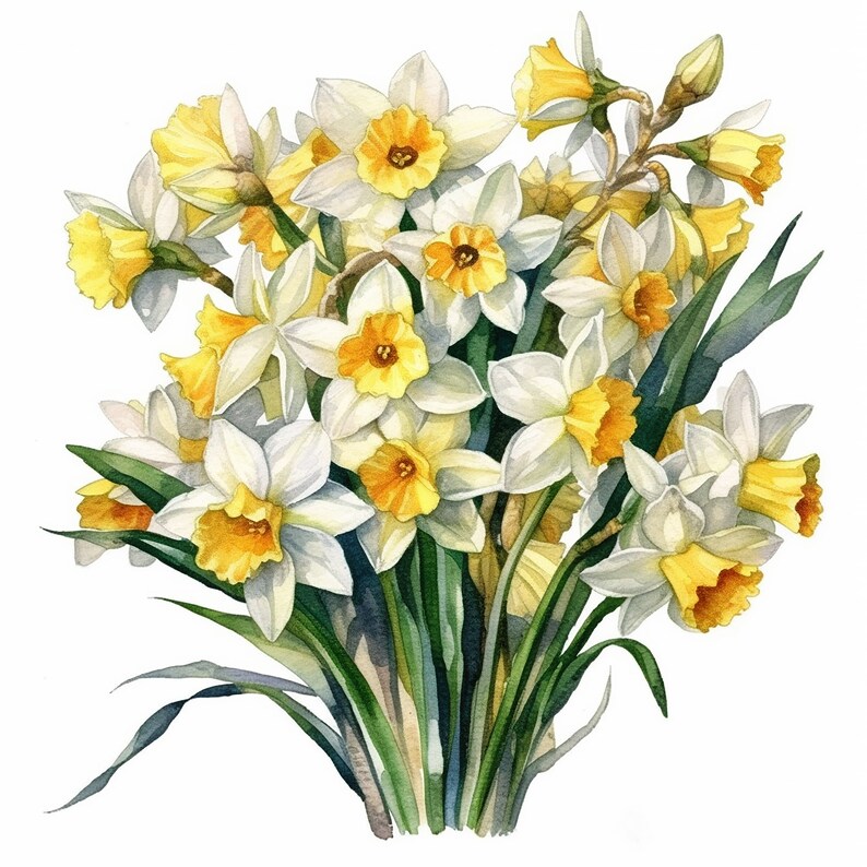 Jonquil Bouquet Water Color Painting | 12 High Quality JPG Clipart Pack ...