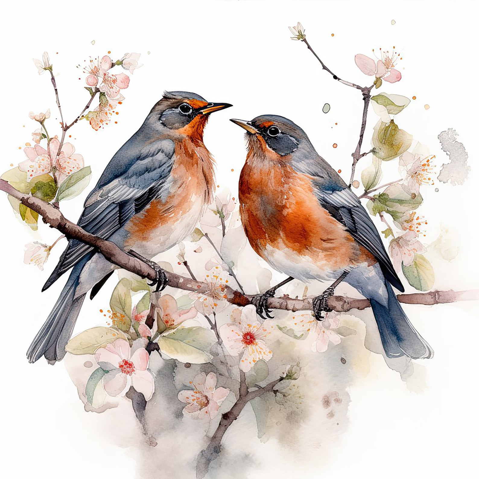 Pair of Robins Color Painting | 12 High Quality JPG Clipart Pack ...