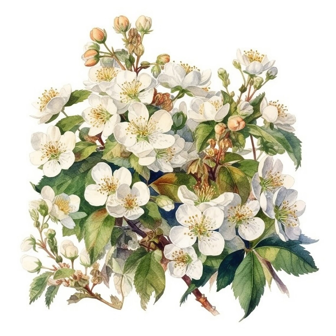 Hawthorn Bouquet Water Color Painting 12 High Quality JPG Clipart Pack ...