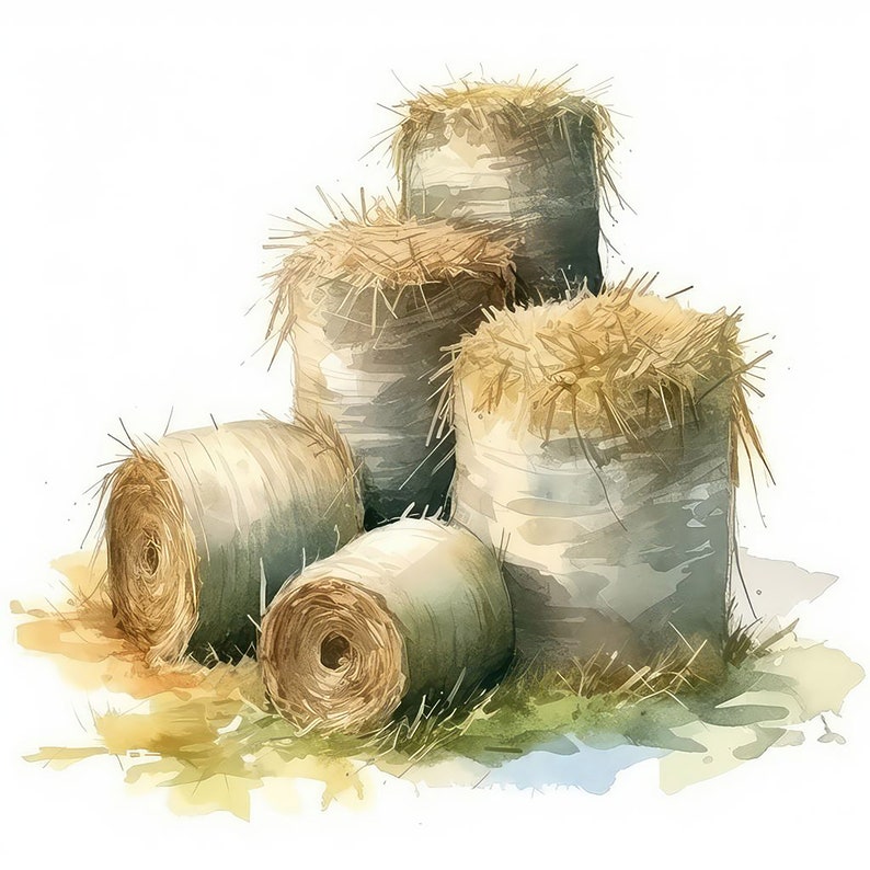 Hay Bales Water Color Painting | 12 High Quality JPG Clipart Pack ...