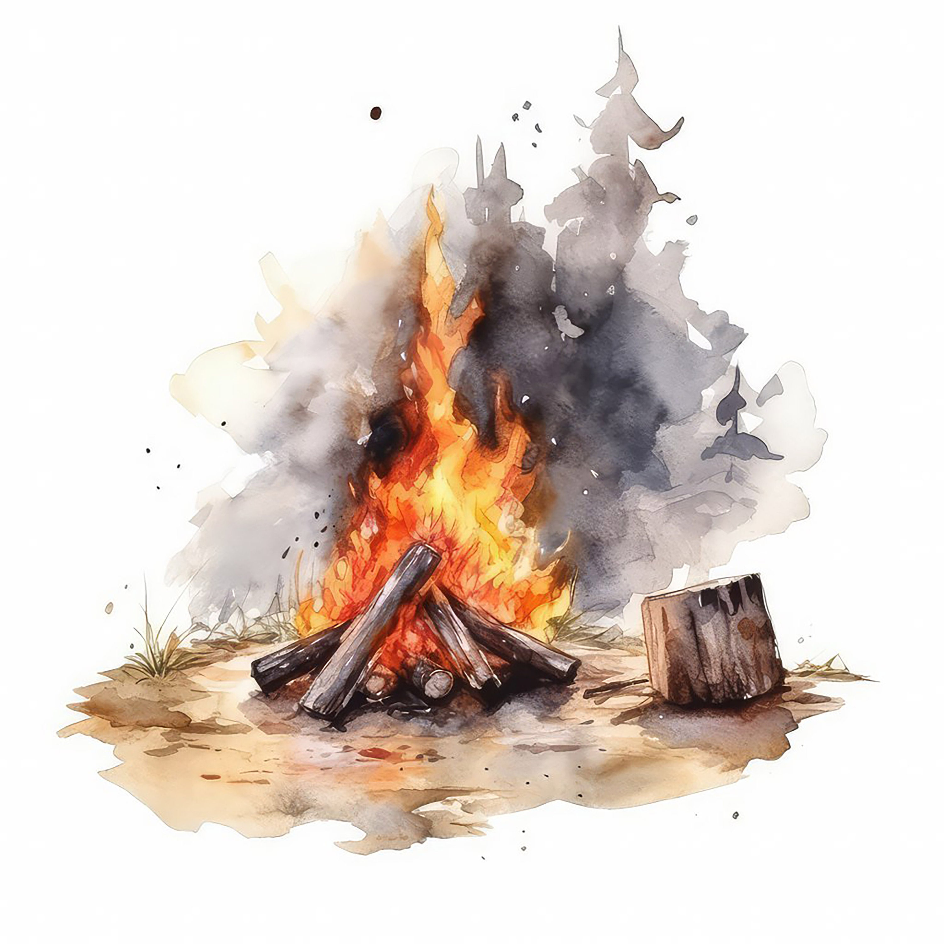 Bonfire Water Color Painting | 12 High Quality JPG Clipart Pack ...