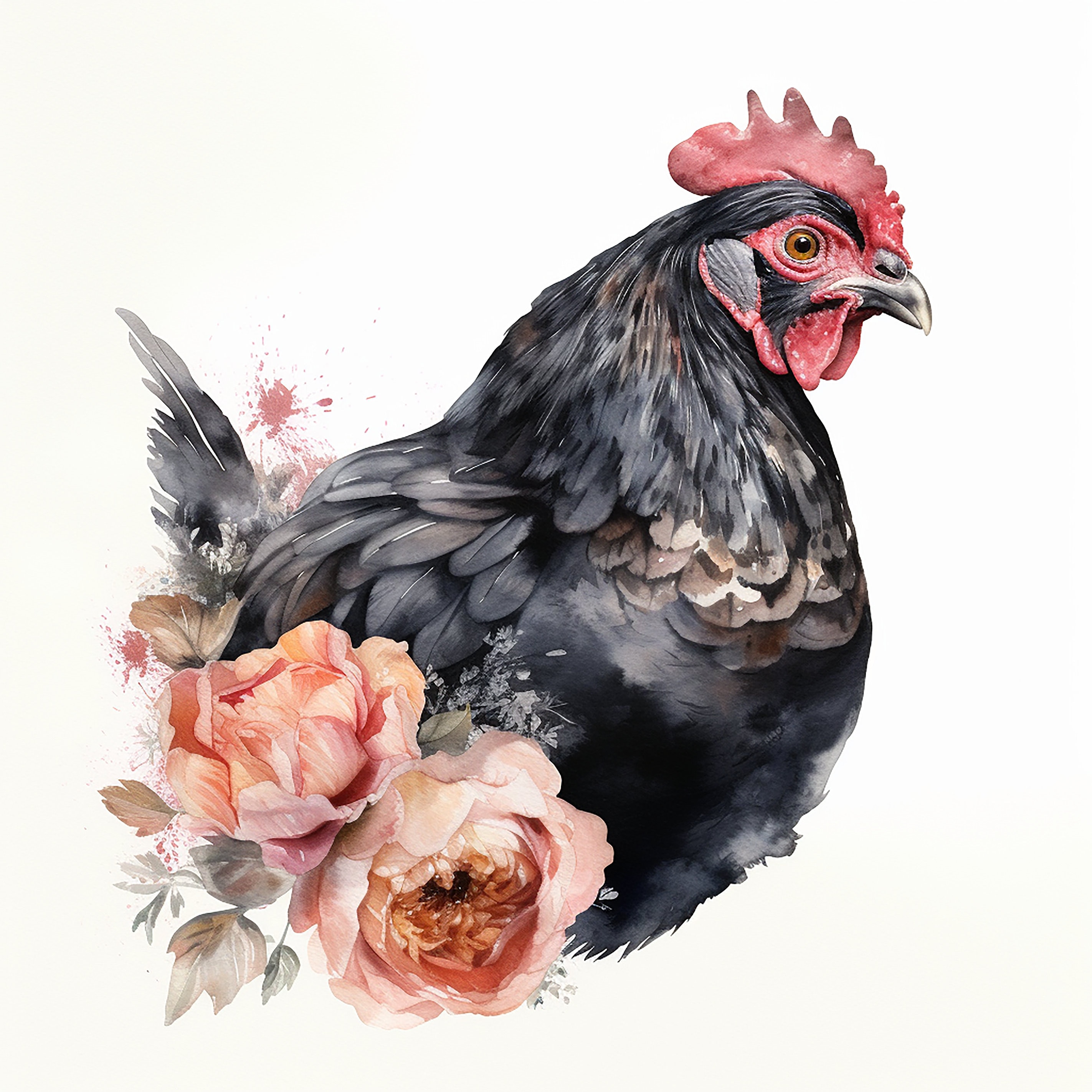 Black Rose Comb Chicken Water Color Painting | 12 High Quality JPG ...