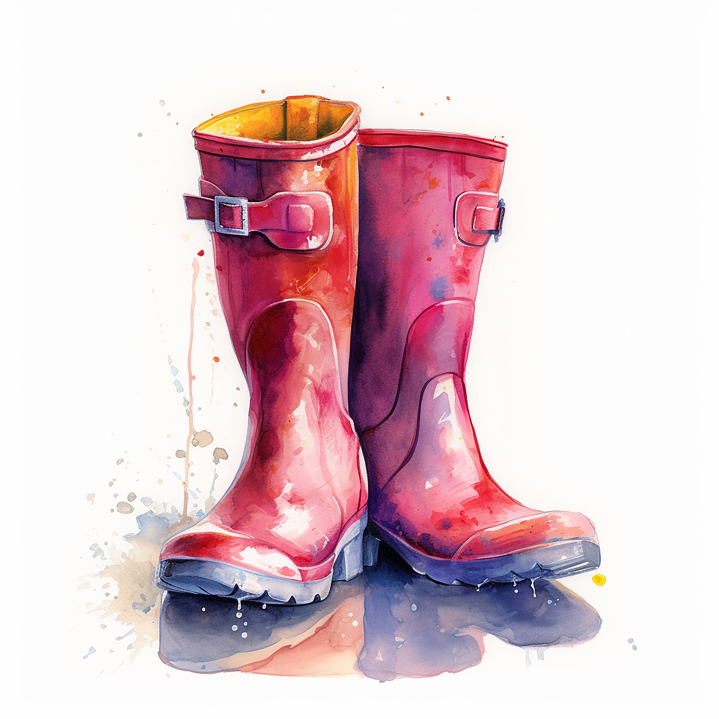 Rain Boots Water Color Painting | 12 High Quality JPG Clipart Pack ...