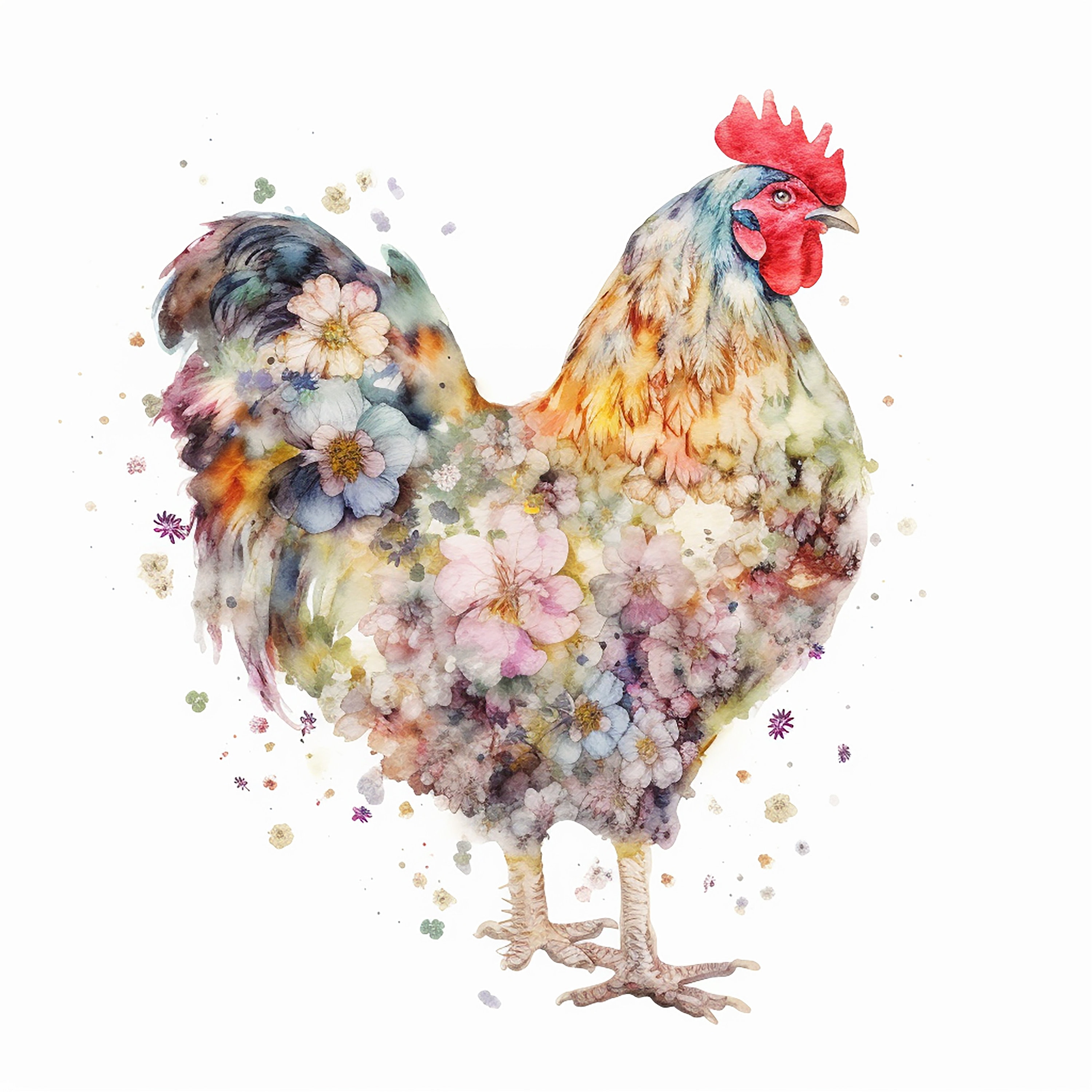 Chicken and Flowers Water Color Painting 12 High Quality JPG - Etsy