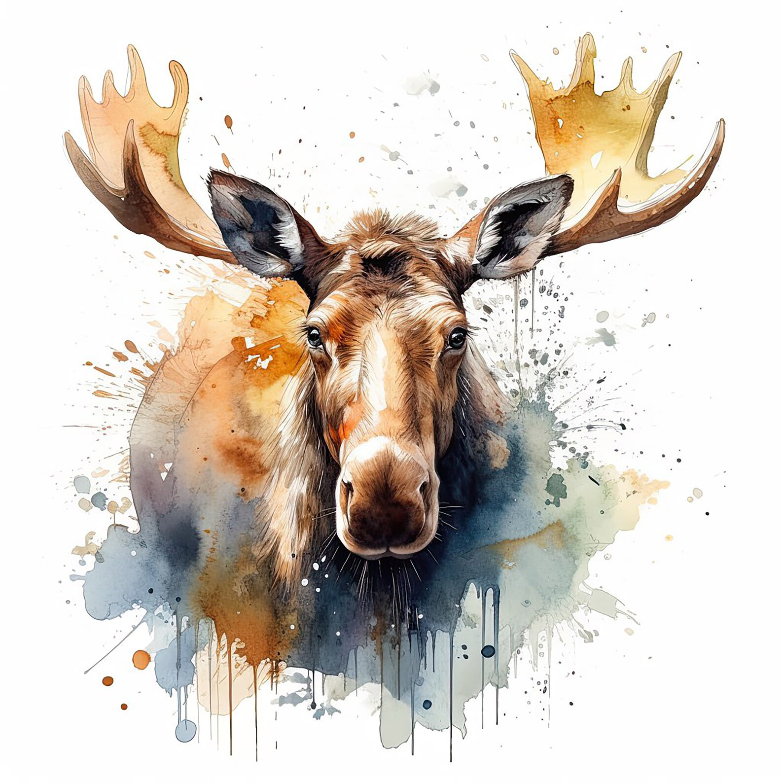 Moose Water Color Painting | 12 High Quality JPG Clipart Pack | Digital ...