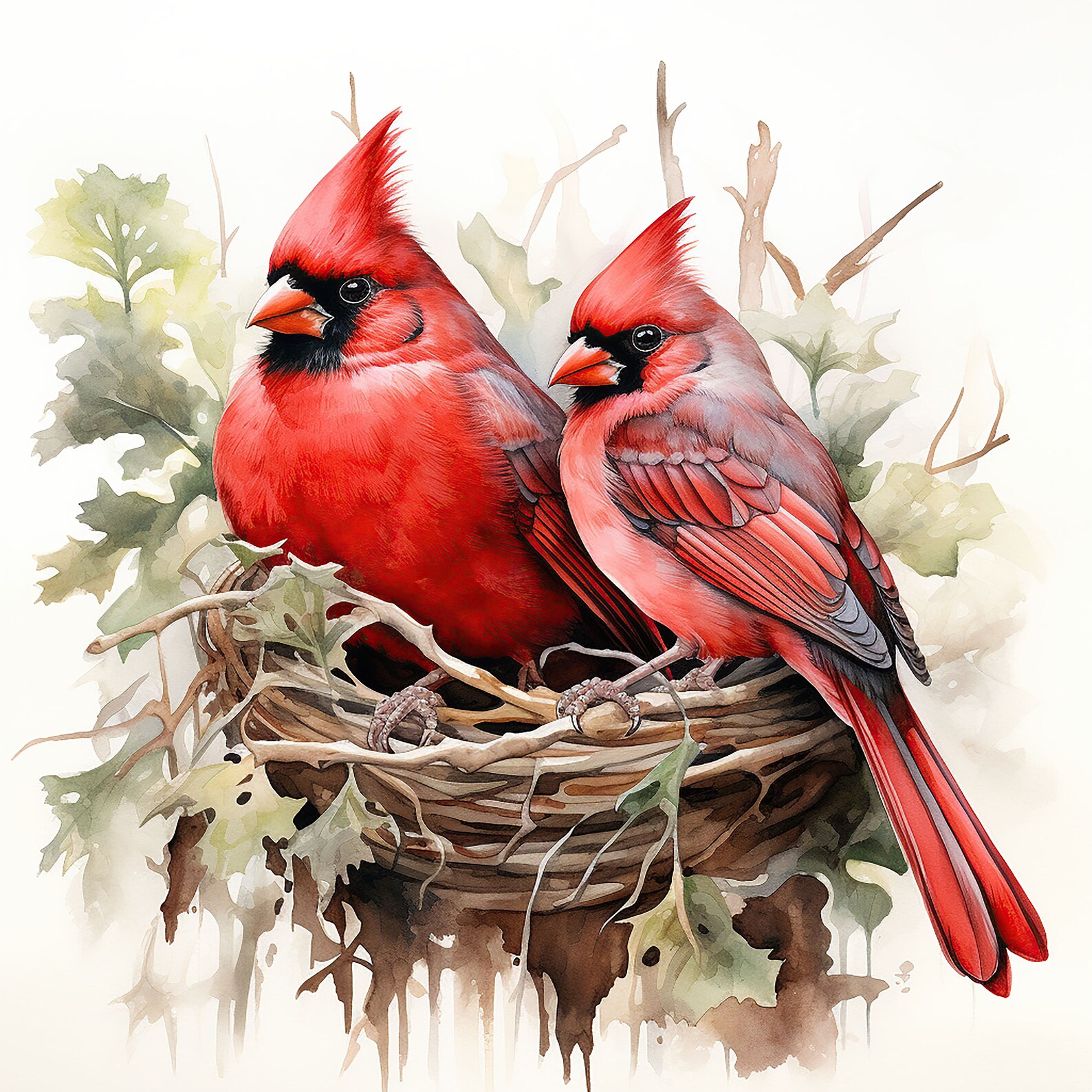 Cardinals Water Color Painting | 16 High Quality JPG Clipart Pack ...