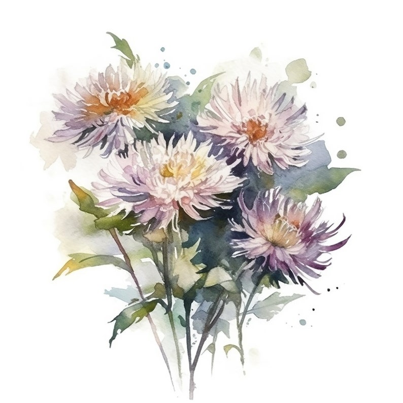 Aster Bouquet Water Color Painting | 12 High Quality JPG Clipart Pack ...