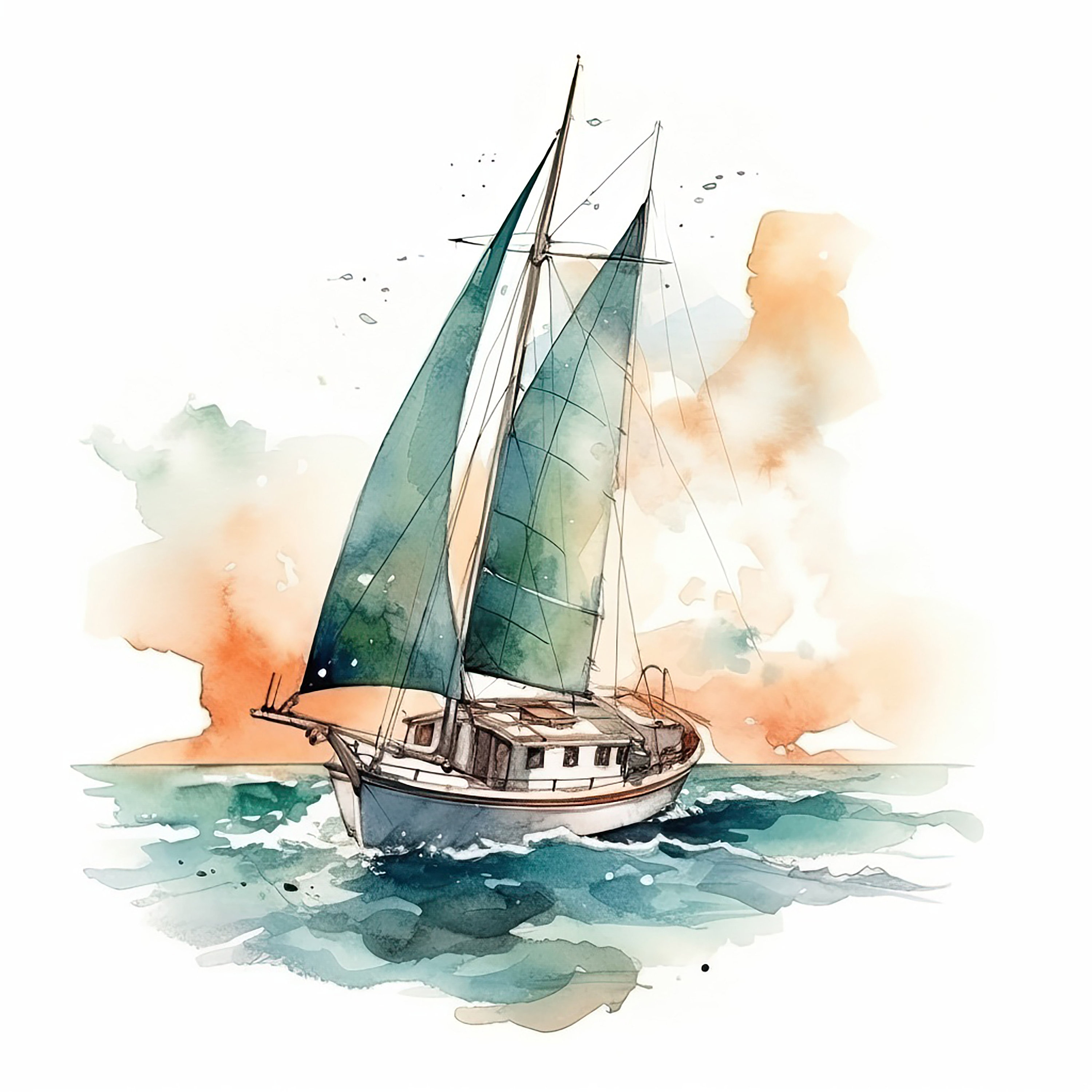Sailboat Water Color Painting | 12 High Quality JPG Clipart Pack ...