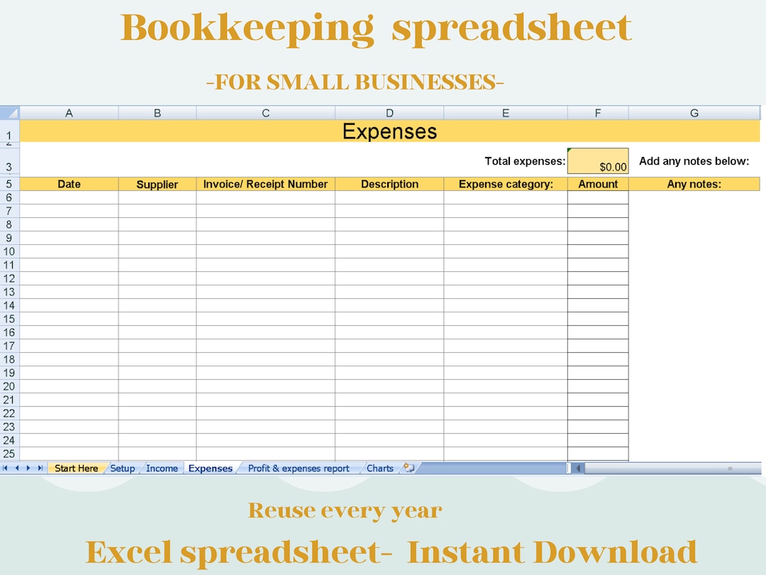 Excel Easy Bookkeeping Template Book Keeping Spreadsheet - Etsy
