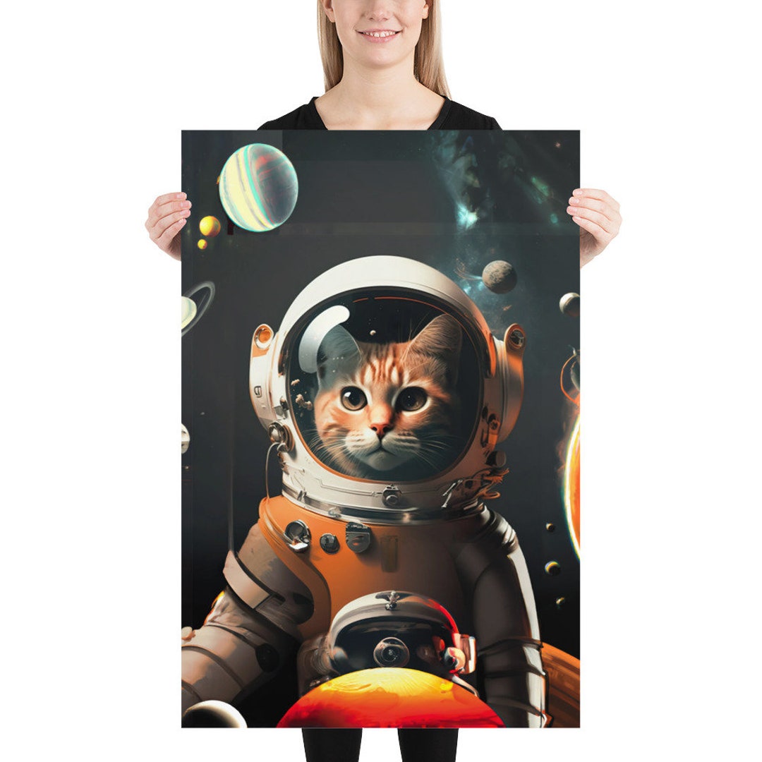 Astronaut Cat Poster Printable Wall Art Cat Wall Art Cat Portrait Space ...