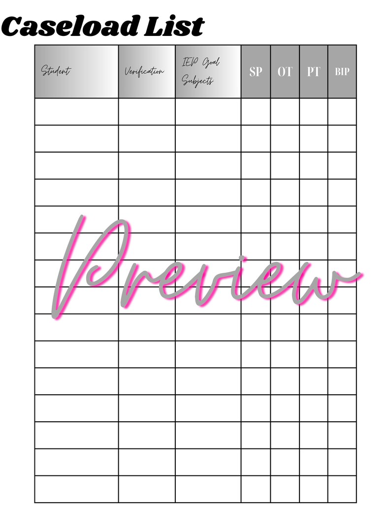 Black and White--iep Calendar & Caseload List--printable--for Special ...