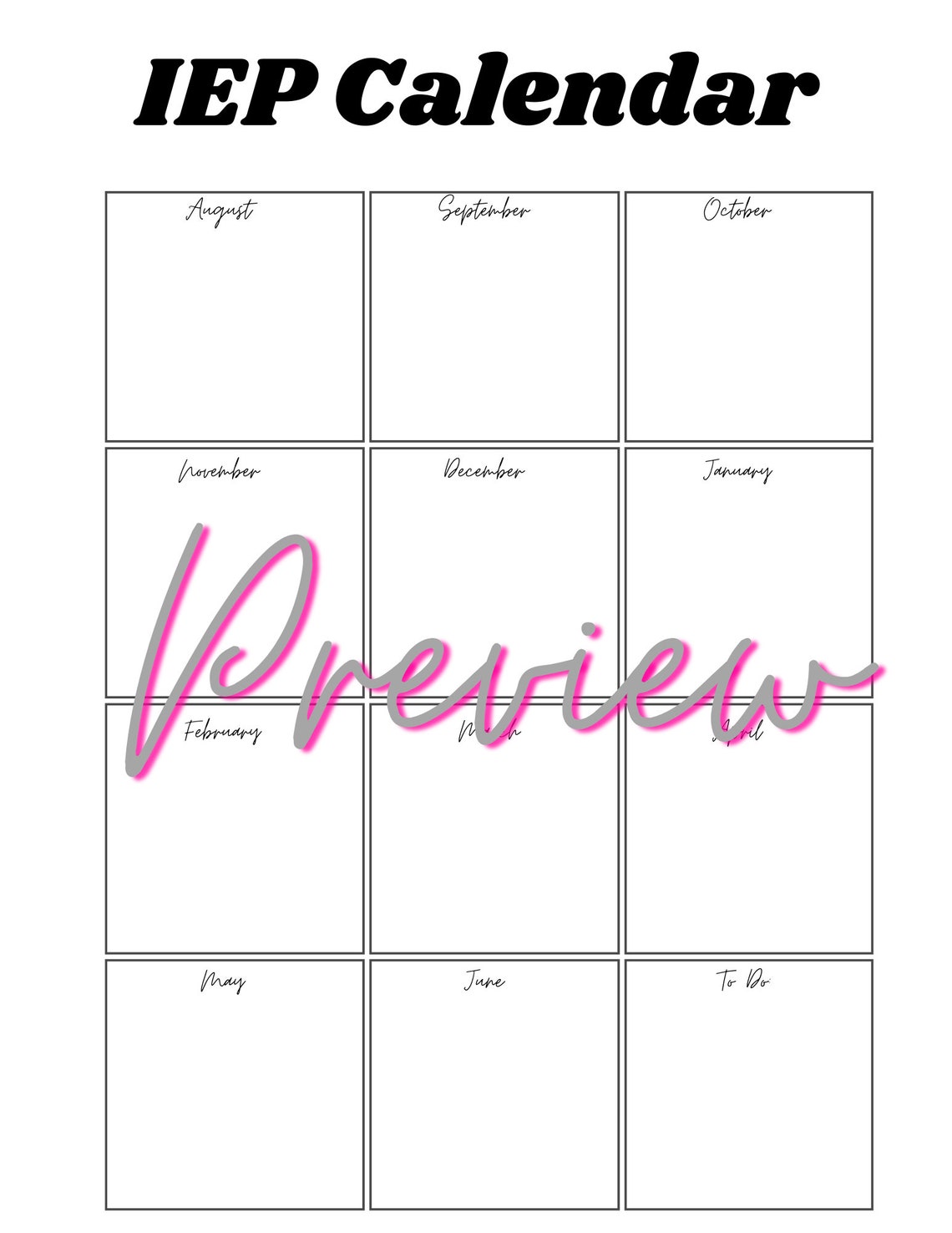 Black and White--iep Calendar & Caseload List--printable--for Special ...