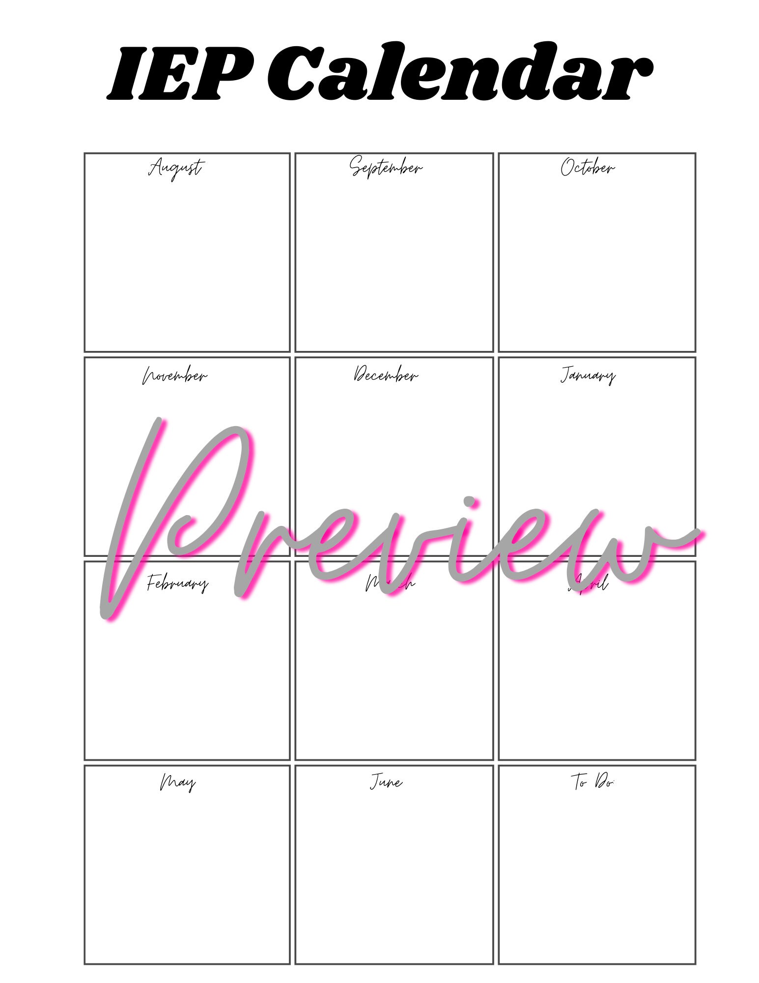 Black and White--iep Calendar & Caseload List--printable--for Special ...