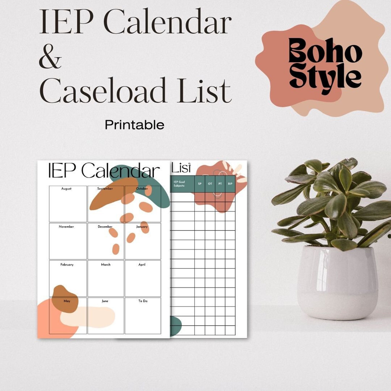 Boho Style IEP Calendar & Caseload List Printable - Etsy