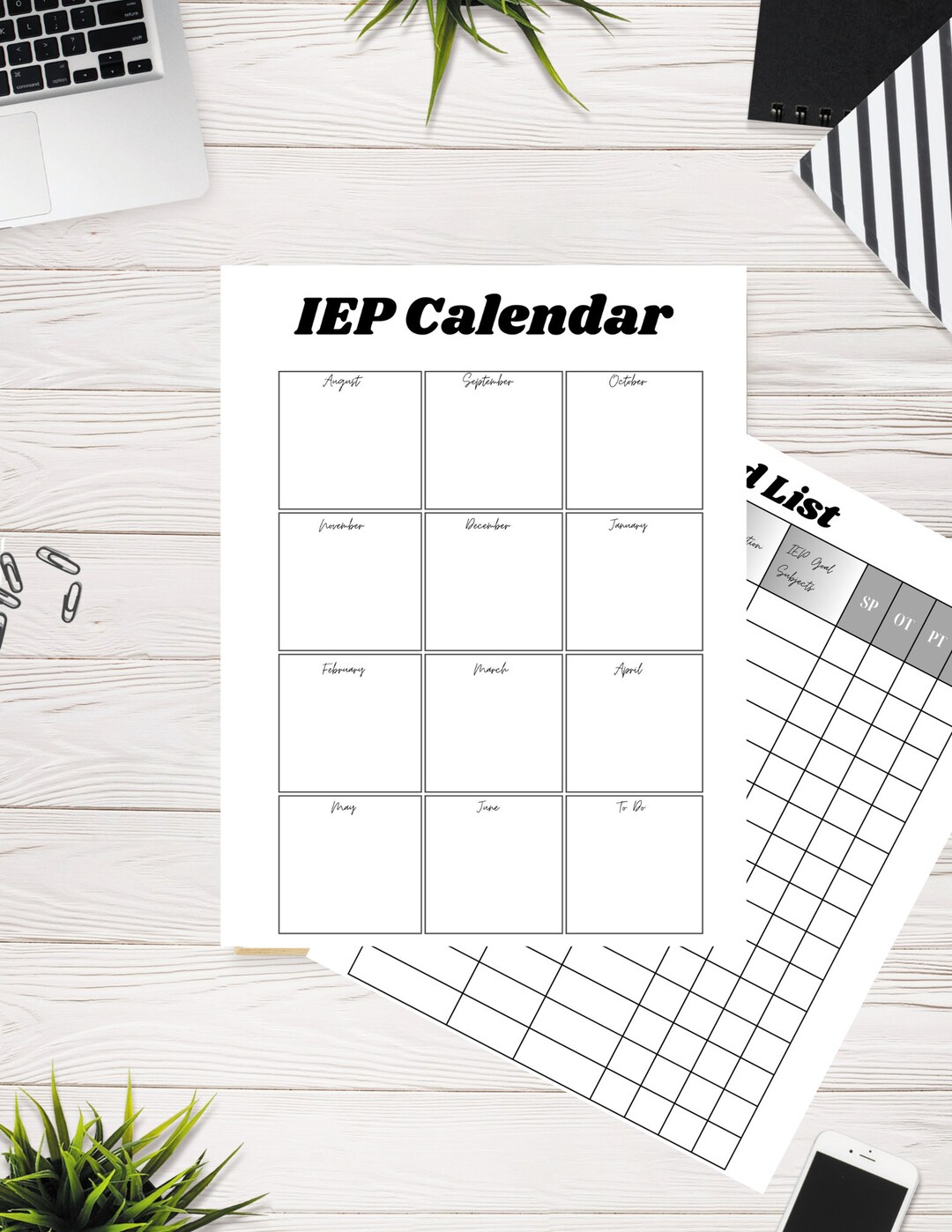 Black and White--iep Calendar & Caseload List--printable--for Special ...