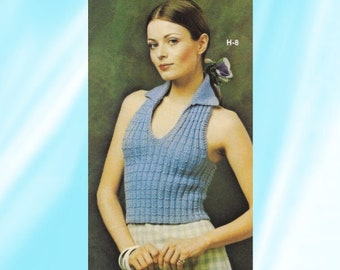 Vintage Crochet/knit Keyhole Halter Top Cute Retro Women's Summer High ...