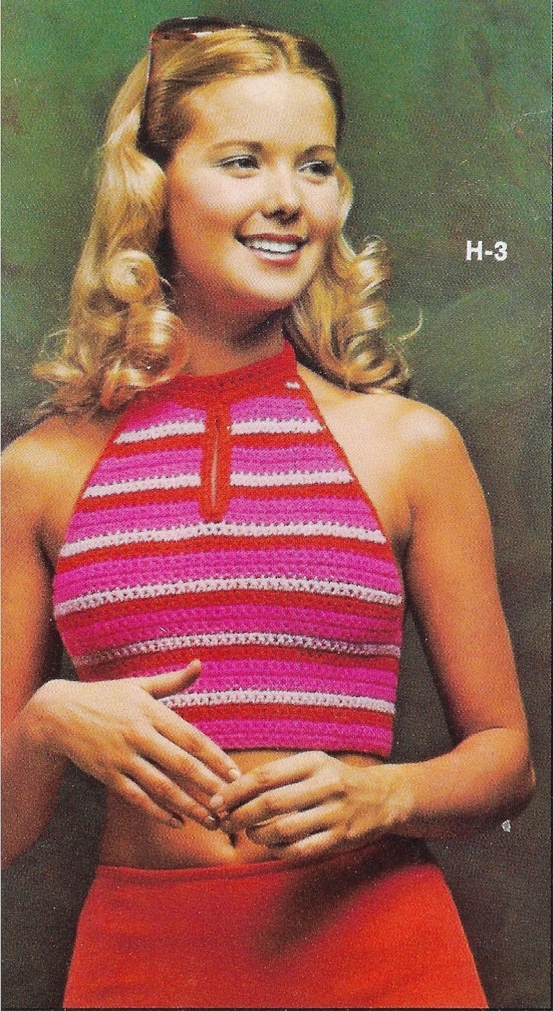 Vintage Crochetknit Keyhole Halter Top Cute Retro Womens Summer High Neck Crop Top Pattern Etsy