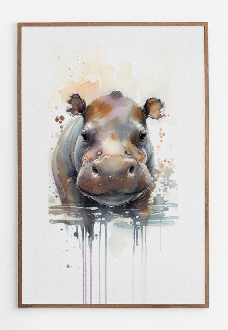 Printable Painting - Cute Hippo Watercolour - Neutral Colour Palette ...