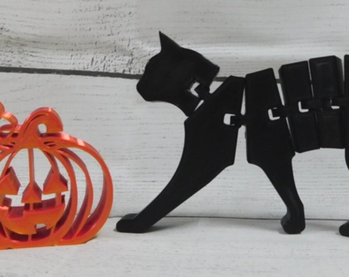 HALLOWEEN BLACK CAT/ 3D Printed Black Cat & Jack O Lantern/articulated ...
