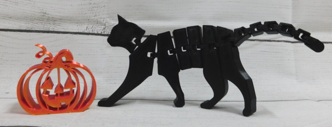 HALLOWEEN BLACK CAT/ 3D Printed Black Cat & Jack O - Etsy