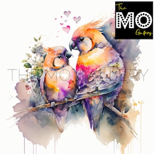 15 Love Birds Watercolor Portraits Instant Download PNG Files Card ...