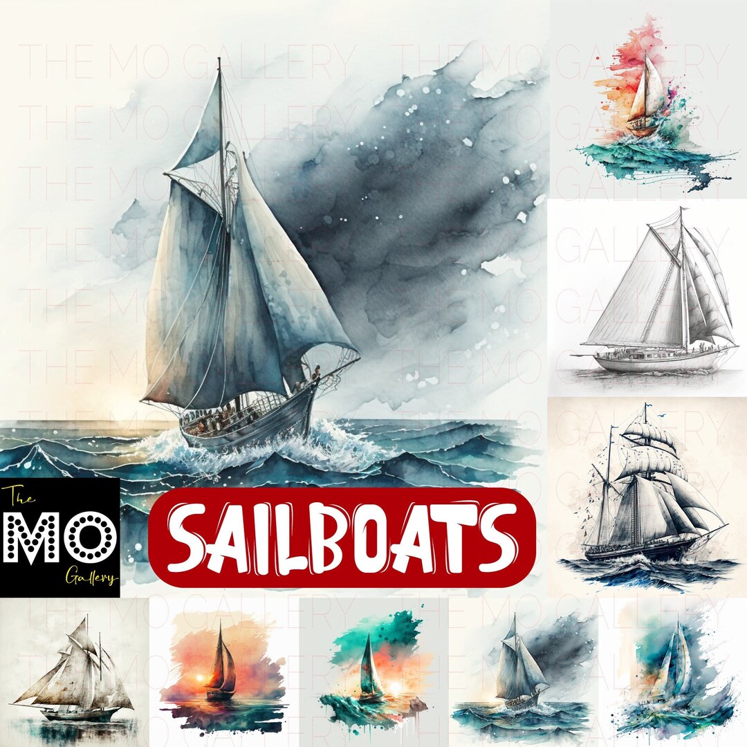 20 Sailboat Watercolor Portraits Sublimation PNG Files Illustration ...